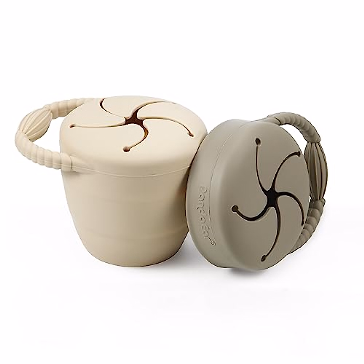 PandaEar Silicone Snack Containers, Collapsible Toddler Snack Cups Spill Proof Food Catcher for Toddler Baby, Pack of 2 -Light Tan/Walnut