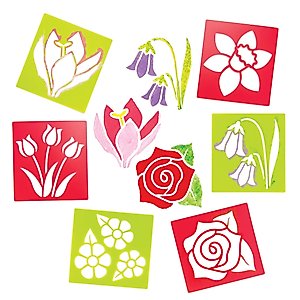 Baker Ross AW284 Flower Stencils - Pack of 6, Floral Prints for Kids to Use in Arts and Crafts Activities, Painting and Printing Projects