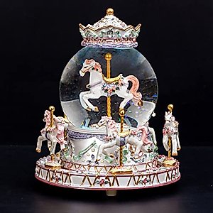 DANVON Gift Wrapped Carousel Horse Unicorn Music Box Snow Globe Color Changing LED Lights for Women Kids Baby Girls Mom Daughter Granddaughter Christmas Birthday Gifts Valentines Day Gift (White)
