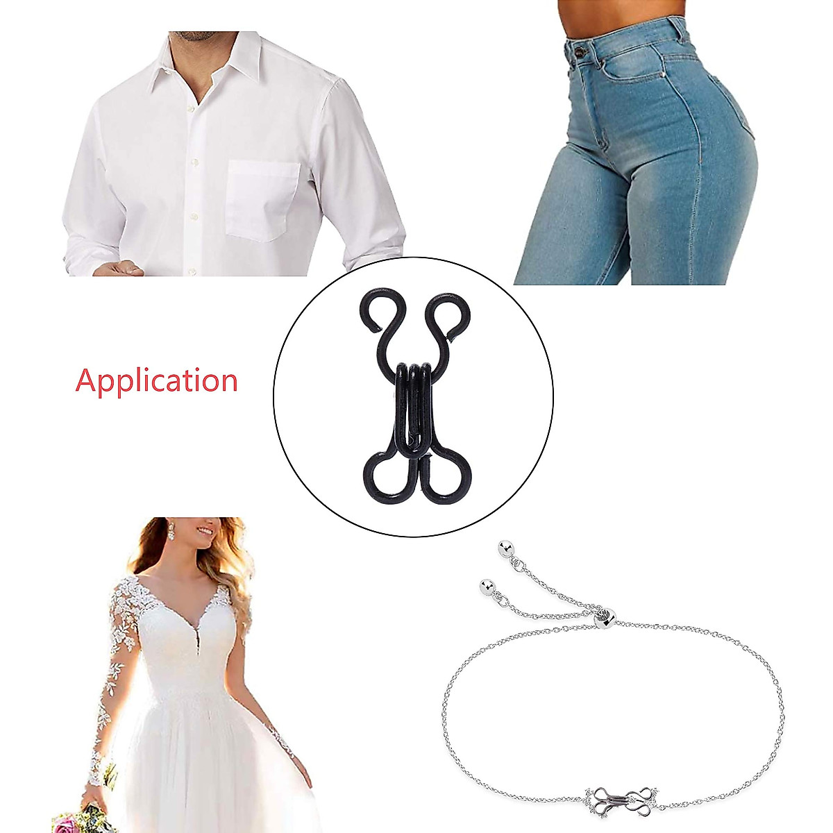 Willrain 60 Pairs Sewing Hooks and Eyes Closure for Bra Clothing Trousers Skirt DIY Craft,3 Sizes (Silver Black)