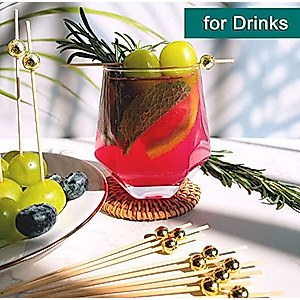 Cocktail Picks,Toothpicks for Appetizers,100 PCS 4.7 Inch Gold Pearl Cocktail Picks for Wedding Party, Decorative Food Picks Fancy Toothpicks for Appetizers, Skewers for Appetizers Charcuterie Cups