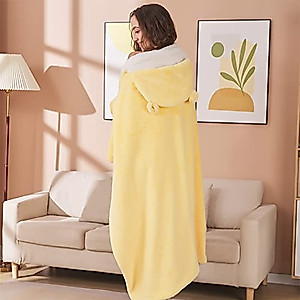 A Nice Night Cozy Hug Wearable Throw Blanket - Hooded Cardigans Jacket Coats,Unique Birthday Christmas Gifts for Women,Kids,Or Men One Size Fits All,Yellow