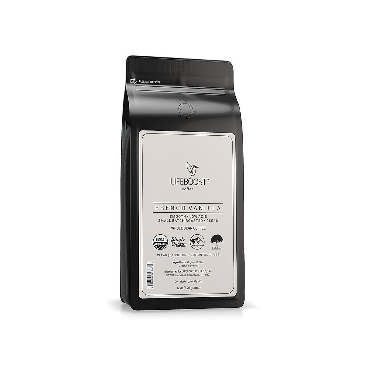 Lifeboost Coffee Whole Bean French Vanilla Coffee - Low Acid Single Origin Non-GMO Organic Coffee - Third Party Tested For Mycotoxins & Pesticides - 12 Ounces