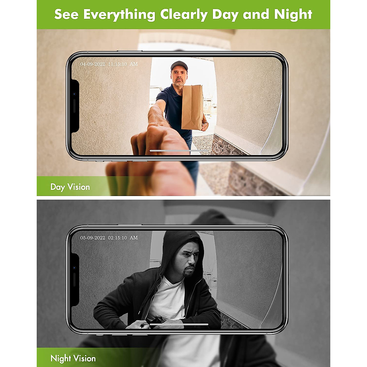 TieJus Doorbell Camera Wireless with Chime, Video Doorbell, 2 Way Audio, Voice Changer, Voice Message, PIR Motion Detection, Night Vision, SD & Cloud Storage, IP66 Waterproof, 2.4G WiFi