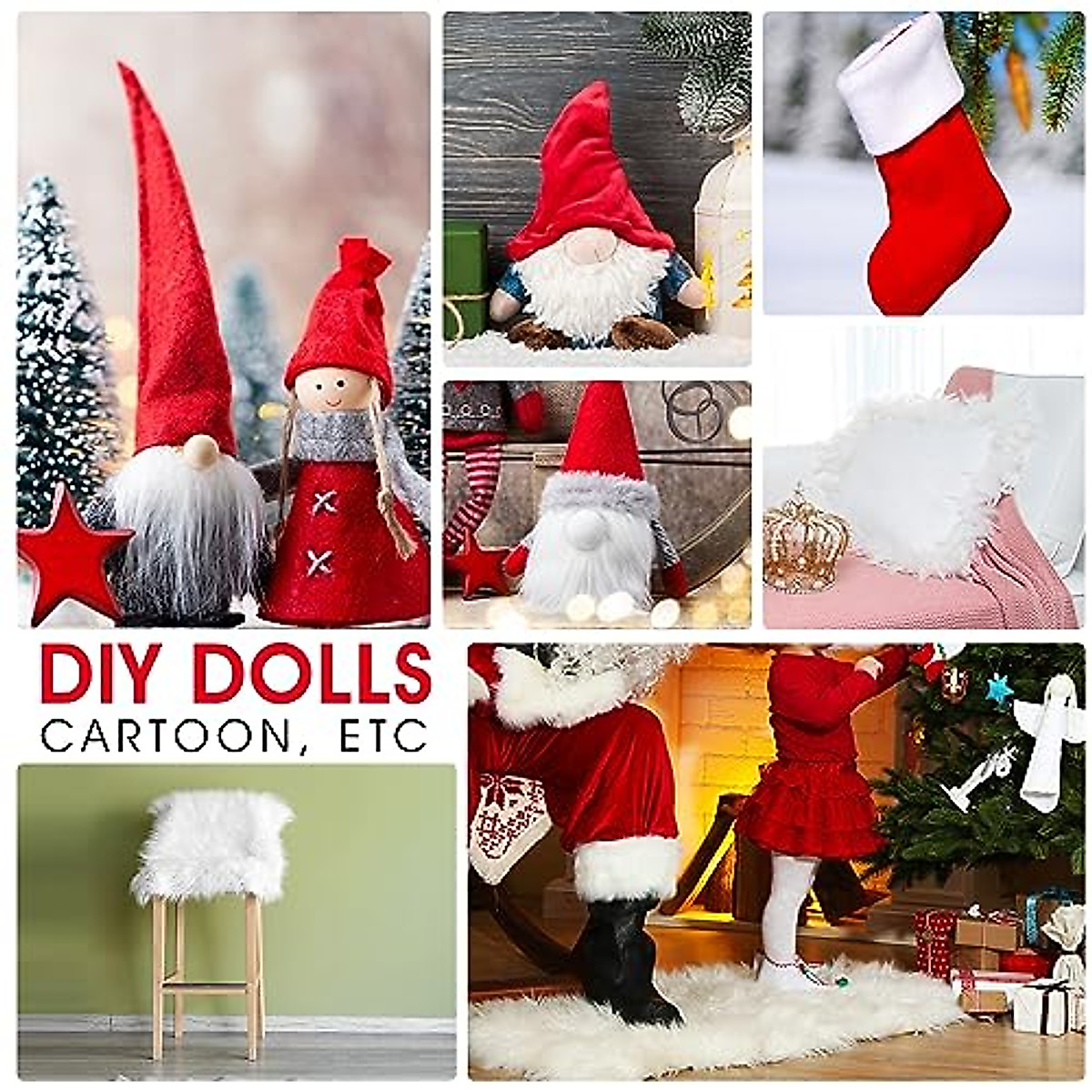 WLLHYF Faux Fur Squares Fabric, 8 Inches Area Rugs Shaggy Fur Fabric Cuts Fluffy Fur Square Patches Plush Rug Chair Cover Seat Cushion Pad for DIY Crafts Christmas Gnomes Decors (white-20x20cm)