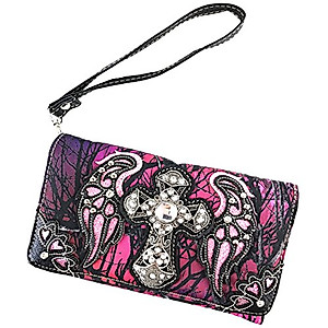 Zelris Camouflage Shine Glow Cross Wings Women Conceal Carry Handbag with Wallet (Purple)