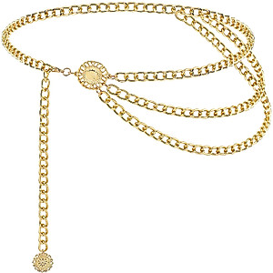 Yomiie Waist Chain Gold Coin Belly Body Chains Layered Sexy Geometry Coin Luxury Fashion Jewelry Boho Hot Bikini Beach Anniversary Festival Gift for Women Lady Girls