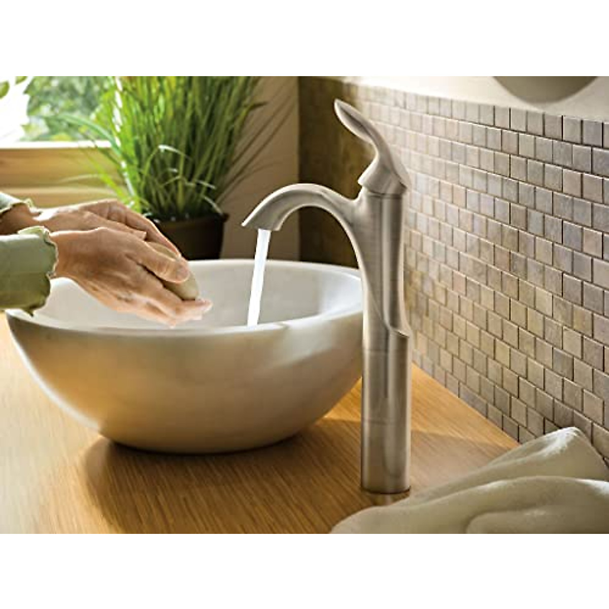 Moen Eva Brushed Nickel One-Handle High Arc Bathroom Faucet, 6400BN