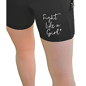 Fight Like a Girl Workout Shorts with Pockets High Waist Biker Yoga Running Volleyball Spandex for Women 5" - Black [S]