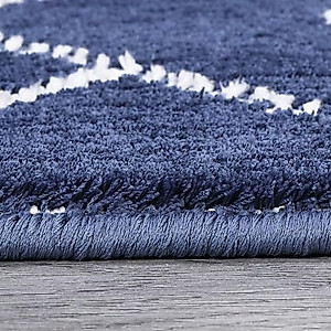 COZYLOOM 8x10 Modern Geometric Shag Rugs for Living Room Ultra Plush Diamonds Textured Area Rug Thick Fluffy Throw Carpet Boho Indoor Non-Slip Area Rug for Bedroom Home Office Floor Decor Navy