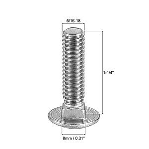 uxcell 5/16-18x1-1/4 Carriage Bolt Round Head Square Neck 304 Stainless Steel 20pcs