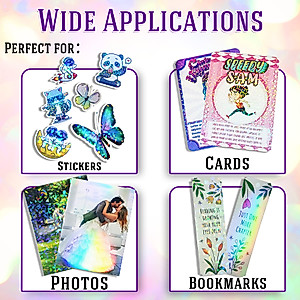 Koala Holographic Laminate Sheets A4 Clear Holographic Sticker Paper 25 Sheets Self Adhesive Transparent Waterproof Holographic Overlay for Sticker Paper - Gem, Dot, Rainbow, Star Patterns