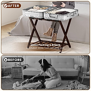 Folding Luggage Rack for Guest Room, Foldable Luggage Suitcase Stand with Unique Magnetic Locking ＆ Steel Shelf, Per Tier Hold up to 150 lb, Luggage Holders for Guest Room Bedroom Hotel, Brown, 1 Pack