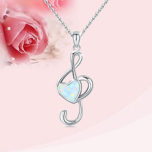 StoryMidir Music Note Necklace Gifts for Music Lovers 925 Sterling Silver Opal Musical Necklace Treble Clef Piano Necklace Music Jewelry Gifts for Women Mom