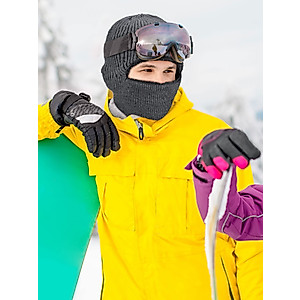 3 Pieces Winter Warm Knitted Balaclava Neck Warmer Hat Fleece Ski Face Covering Windproof Face Scarf for Outdoor Sport (Navy Blue, Light Gray, Black,M)