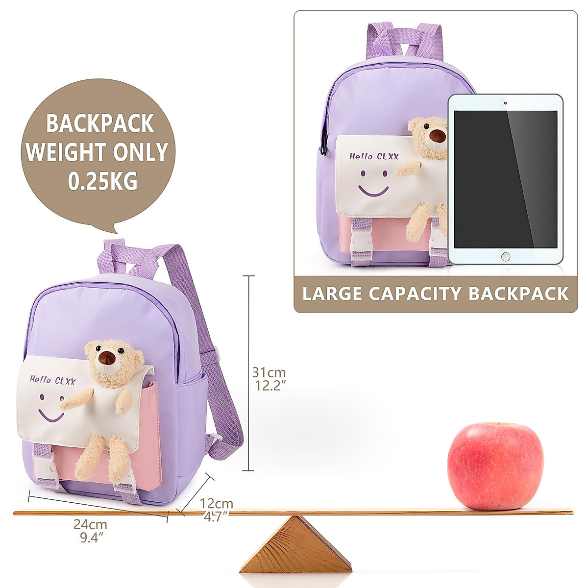 LMDO Kindergartens, Cute Mini of Preschool Kids Backpack With Detachable Animal Of Bunny And Bear For Girls