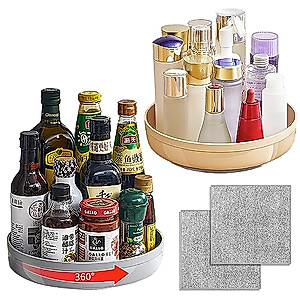 Sysmashing Lazy Susan Turntable Plastic Spinner for Kitchen,Bathroom,Pantry,Fridge etc,Fully Rotating Organizer for Food,Two Colors 9.8 inches Round 2pcs,2pcs Bamboo Charcoal Fiber Dishcloth