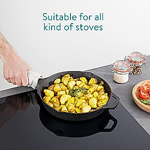 Navaris Cast Iron Skillet - 10 inch Cast Iron Pan - Seasoned Cookware for Frying, Cooking, Oven, Stove Top, Camping