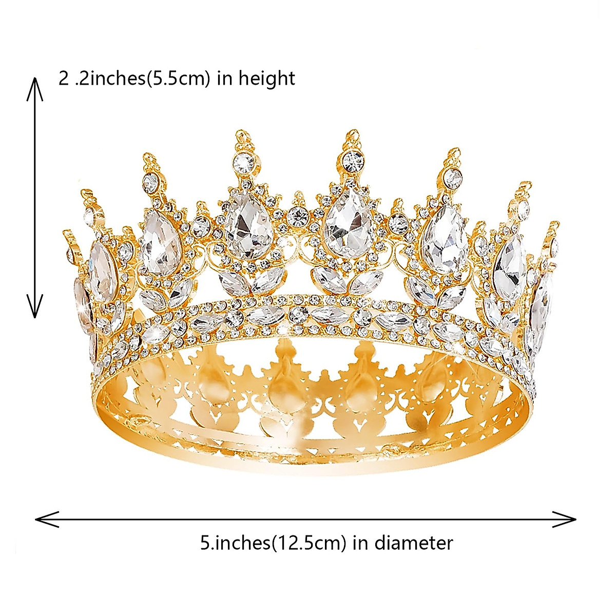 Queen Crown Rhinestone Wedding Crowns and Tiaras for Women Costume Party Hair Accessories Princess Birthday Crown Crystal Bridal Crown (Gold White Crown)