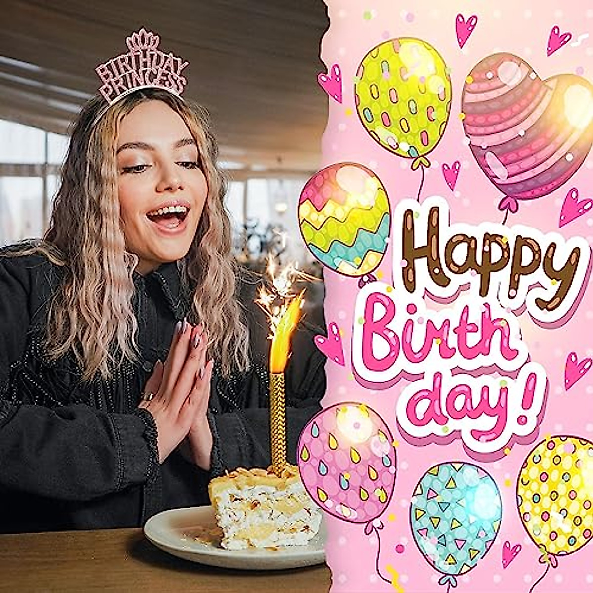 Ondder Birthday Sash for Women Pink Birthday Princess Crown Birthday Tiara for Girls Birthday Girl Headband Happy Birthday Party Supplies Birthday Girl Glitter Sash Birthday Headband Birthday Decorations