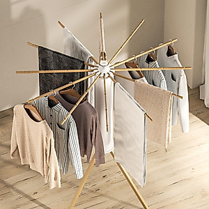 mbs trio Tripod Clothes Drying Rack, Garment Rack Portable and Foldable Space Saving Laundry Drying Rack - Drying Rack Clothing Floor Folding Balcony Bedroom Household Wooden