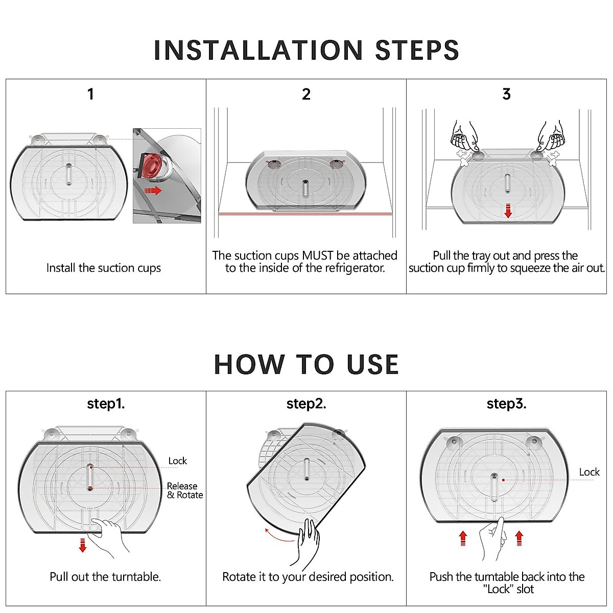 Lazy Susan Turntable Organizer for Refrigerator, 360° Rotate Fridge Organizers and Storage, 16.54 Inches Rectangle Lazy Susan Organizer for Fridge, Cabinet, Pantry