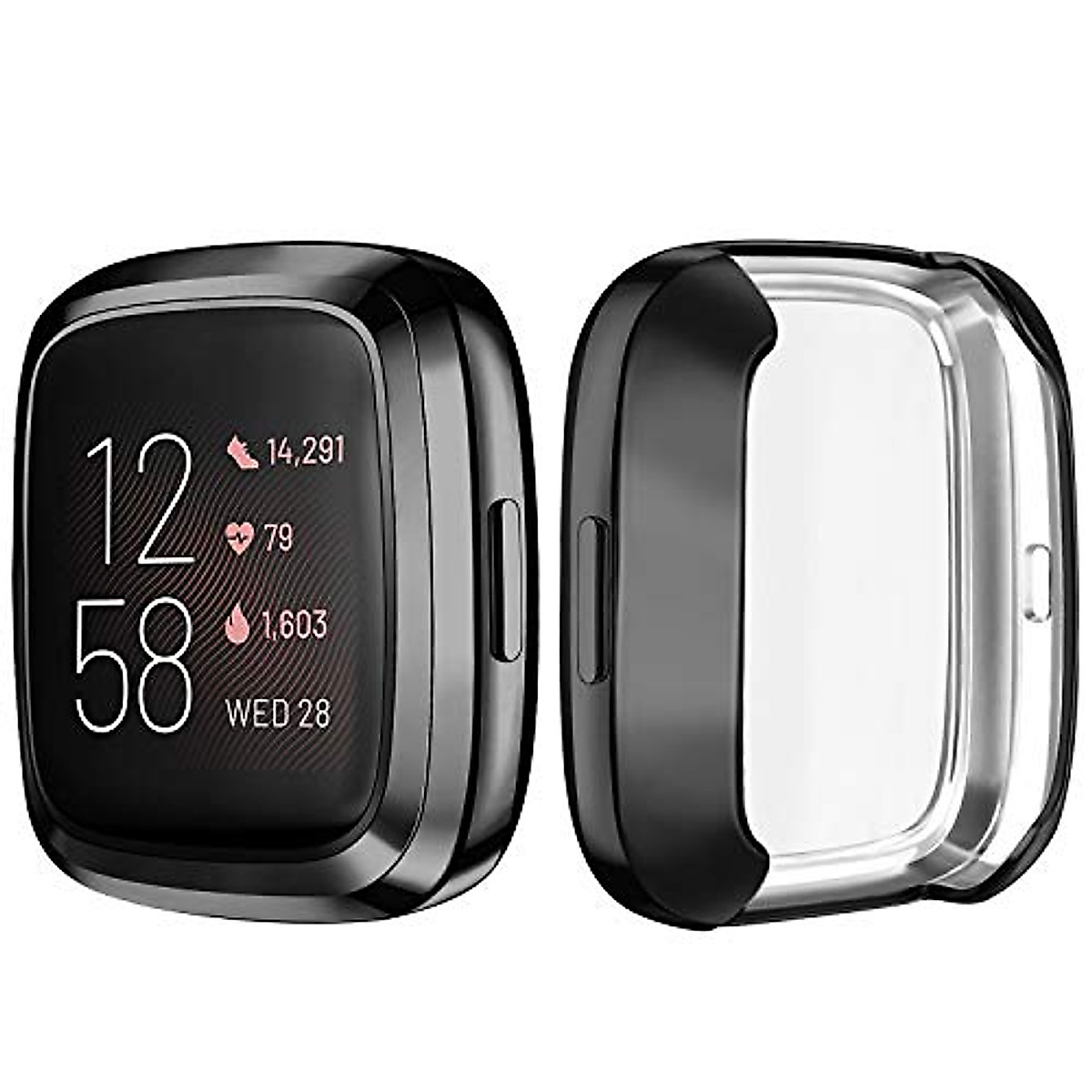 [6 Pack] Mugust Screen Protector Compatible with Fitbit Versa 2 Case, TPU Plated Full Around Protective Case Cover (Black, Space Gray, Silver, Rose Gold, Rose Pink, Clear)