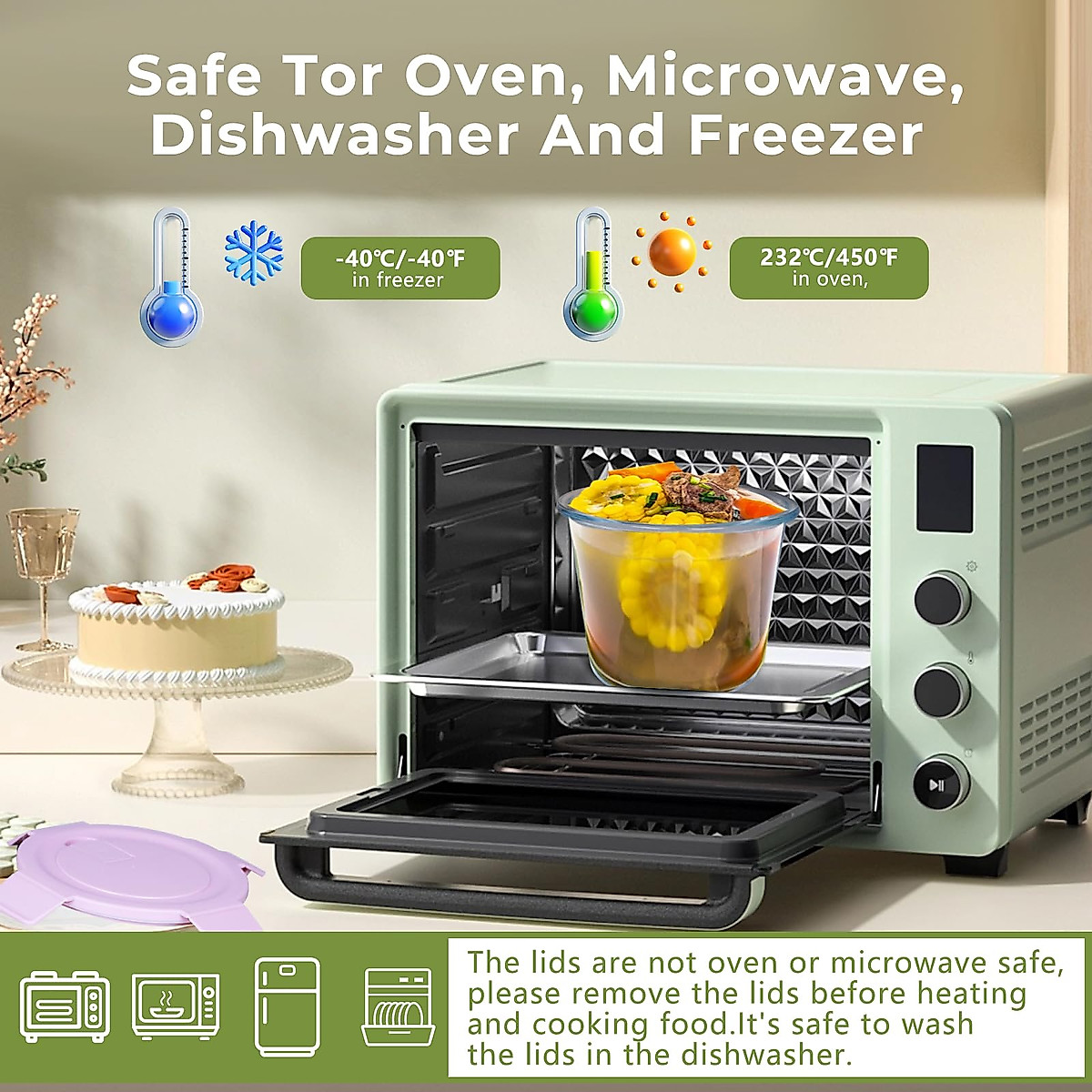 8 Piece Round Glass Storage Containers with Lids, Leak Proof 3 Cup Glass Containers for Soup, Lunch, Salad, Leftover, Ice Cream, BPA-Free Lids with 4 Locking Tabs, Microwave, Dishwasher, Freezer Safe