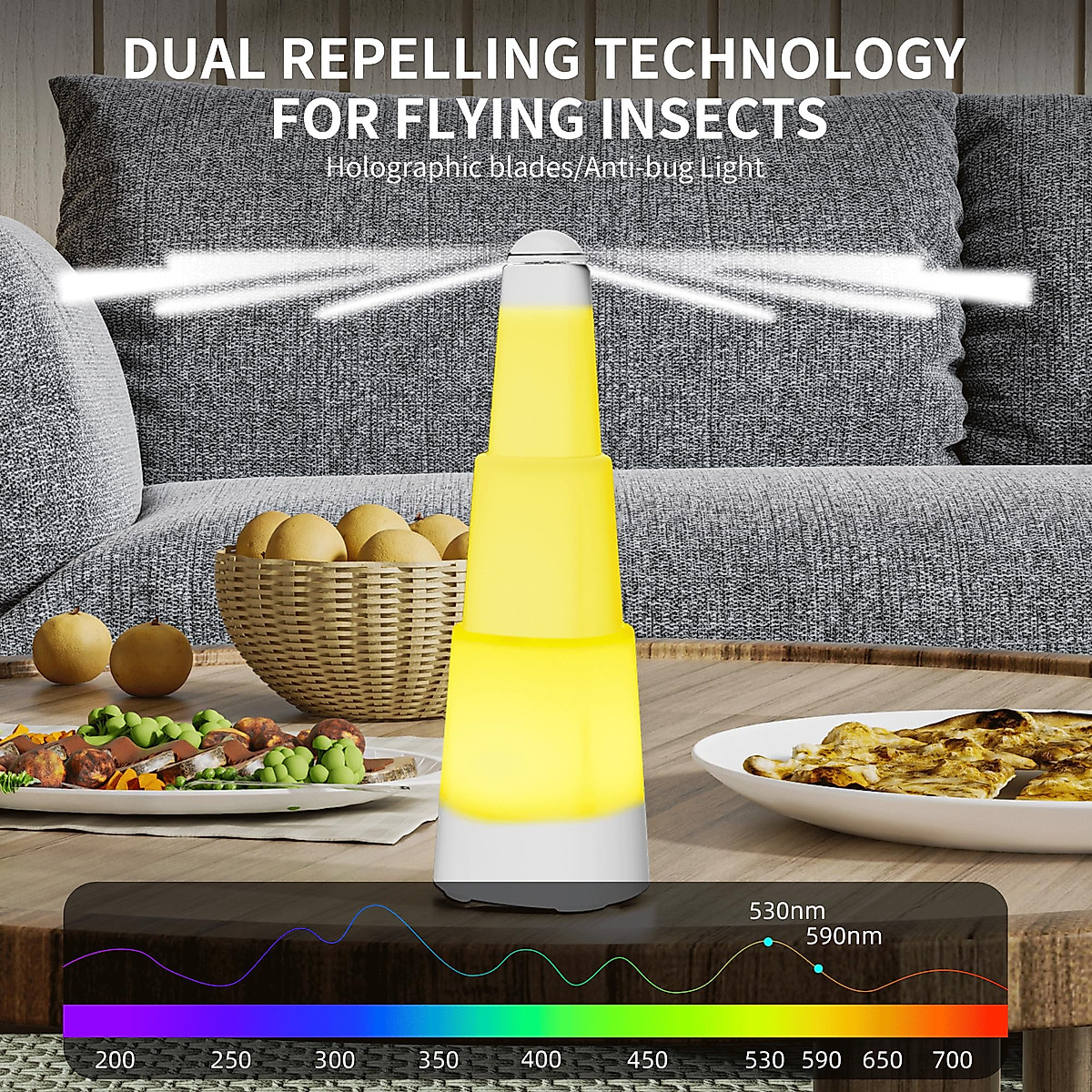 Mosalogic Fly Repellent Fan for Table with Anti-Bug Light Keep Flies Away Food for Outside and Inside - Fly Fans for Tables, Barbeque, Events, Li-ion Battery Operated Food Spinning Fly Fan-White