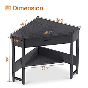ODK Corner Desk, Triangle Computer Desk Corner Vanity with Large Drawer & Storage Shelves, Corner Writing Desk for Workstation