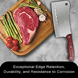 GOOHERA 8 Inch Ultra Sharp Meat Cleaver, Professional Butcher Knife with Stainless Steel and Wooden Handle for Versatile Kitchen and Restaurant Use