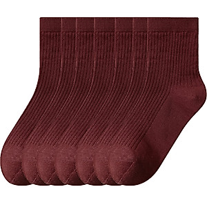 7 Pairs Unisex Cushioned Durable Cotton Socks Moisture Wicking Work Gear Sport Athletic Running (Burgundy)
