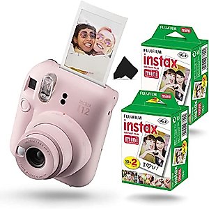 Fujifilm Instax Mini 12 Instant Camera, Blossom Pink Camera with 40 Photo Sheets, Cleaning Cloth, and INSTAX App, Portable, Easy to Use, Automatic Settings, Front Mirror for Selfies, 2 AA Batteries