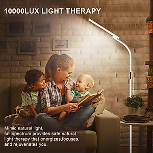 Light Therapy Lamp, UV-Free 10000 Lux Happy Therapy Light, Floor Sun Therapy Lamp with Remote & Touch Control & Adjustable Gooseneck for Reading/Office/Home