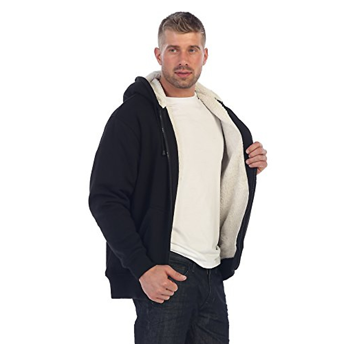 Gioberti Men Heavyweight Sherpa Lined Fleece Hoodie Jacket, Black, Large