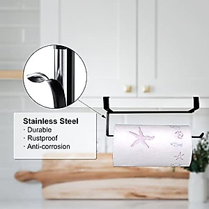 Luxsego Paper Towel Rack Under Cabinets, 1.4" Hanging & No Drilling Paper Towel Hanger for Kitchen Cabinets Bathroom, Stainless Steel, Double Support (Black)