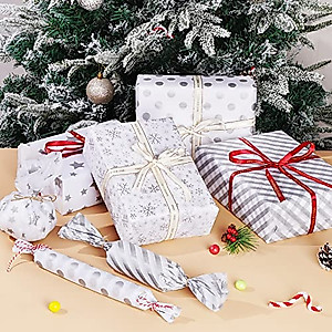 Blisstime 106 Sheets Silver Tissue Paper Gift Wrap Bulk, 19.5" x 13.6" Christmas Tissue Paper for Wrapping, 6 Assorted Designs Golden Stars Snow Dots for Christmas Gift Bags, DIY and Craft