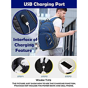 ProEtrade Extra Large Backpack Bookbag for College Laptop Travel, Fit Laptop Up to 17 inch with USB Charging Port Multi Compartment Anti theft, Gift for Women Men (Blue)