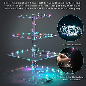 YestBuy 3 Tier Shelf Cake Pop Stand (Blue) + 4 Tier Premium Cupcake Holder – Acrylic Cupcake Tower Display – Cady Bar Party Décor – Acrylic Display for Pastry Weddings, Birthday(Colorful Light)