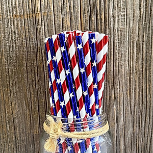 Patriotic Theme Foil Paper Straws - Red White Blue Party - Stars and Stripes - 7.75 Inches - Pack of 50 - Outside the Box Papers Brand