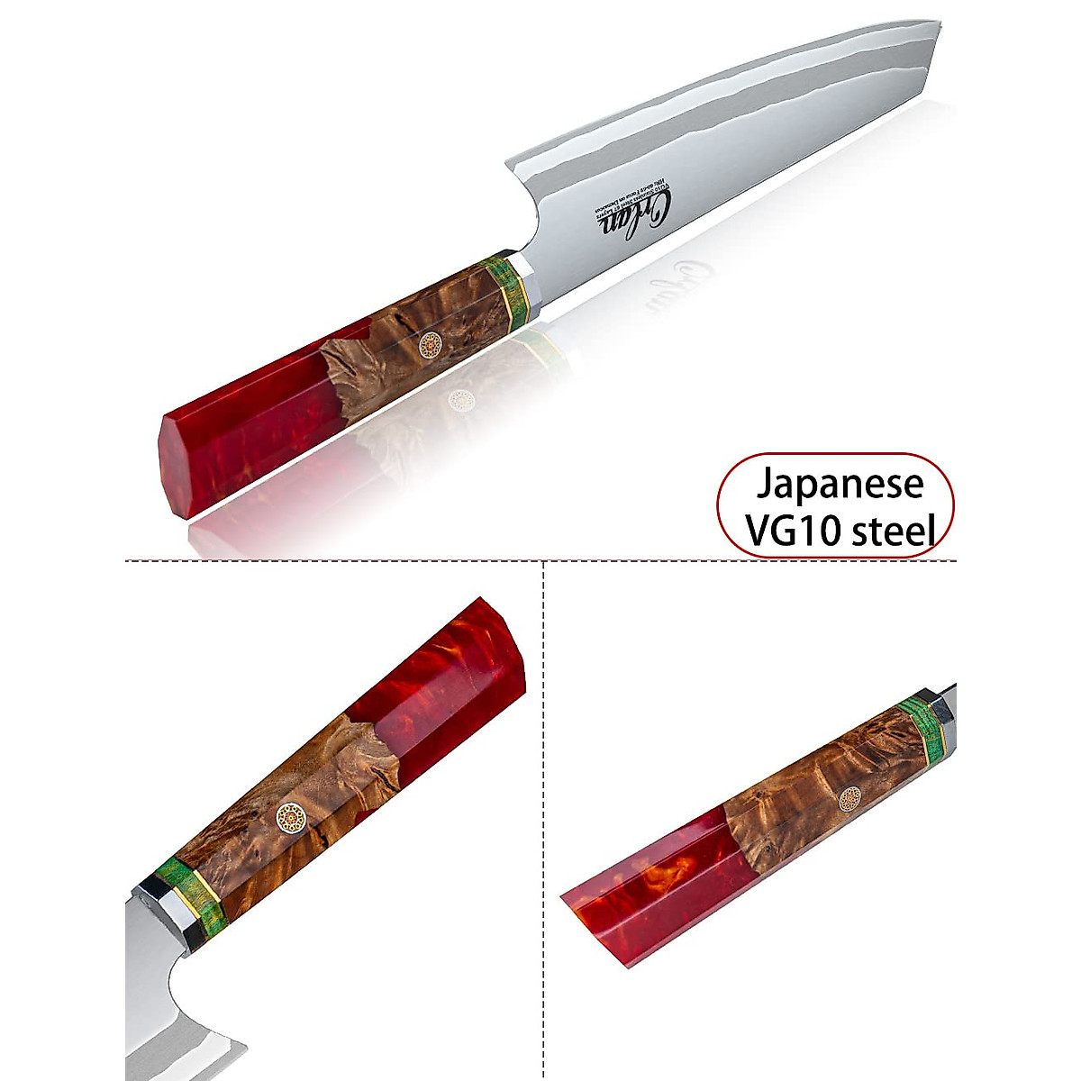 Orlan Kiritsuke Chef Knife - 8 inch - Professional Kitchen Knife - Hand Forged 67 Layers - Japanese 440C Stainless Steel - Damascus Blade - with Sheath & Case - DarkRed