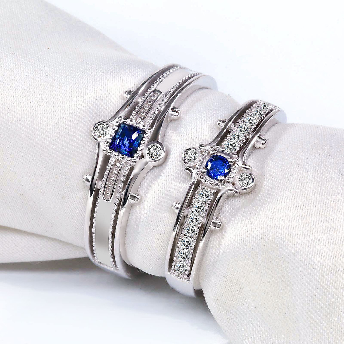 Ringcrown Matching Rings Couple Rings 0.5CT CZ 925 Sterling Silver Wedding Ring Sets for Women