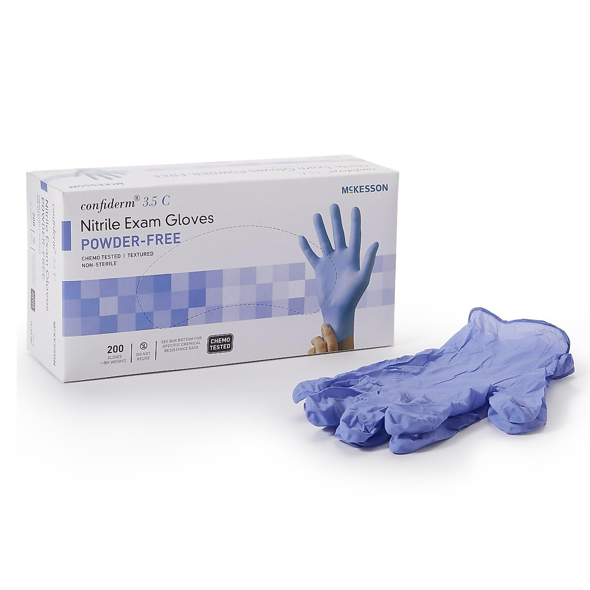 McKesson Confiderm 3.5C Nitrile Exam Gloves, Non-Sterile, Powder-Free, Blue, Small, 200 Count, 1 Box