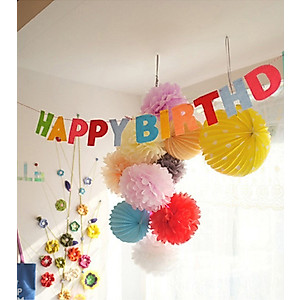 Honbay 1 Felt String Happy Birthday Party Banner and 1 String Colorful Star Banner