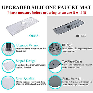YATOISUR Silicone Faucet Splash Guard - 14.4” x 5.4” Sink Splash Guard - Faucet Water Catcher Mat with Sink Mat & Soap Dish & Sponge Holder 3 in 1 for Kitchen, Farmhouse, Bar & RV (Clear)
