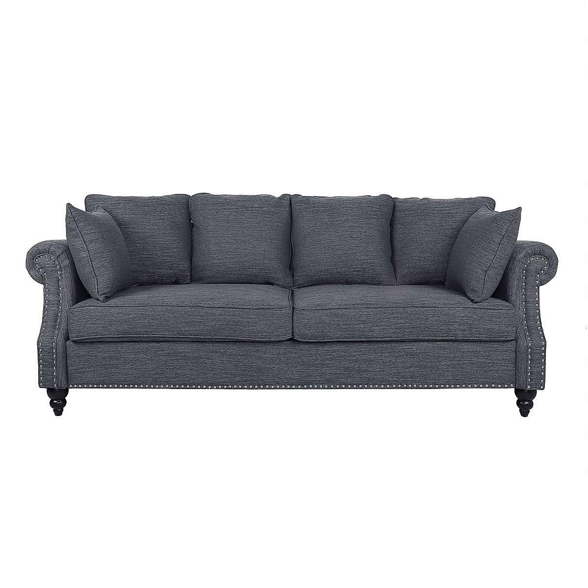 Christopher Knight Home Manbow Pillowback 3 Seater Sofa with Nailhead Trim - Charcoal/Dark Brown