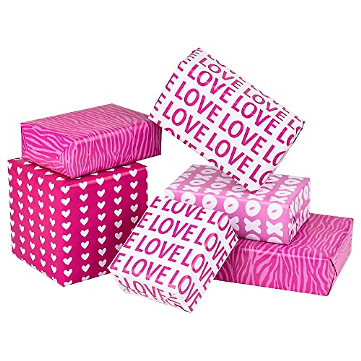 LeZakaa Pink Wrapping Paper Sheet - Folded Flat - Heart/XO/LOVE/Tiger Skin for Valentine's Day, Birthday - 19.6"x 27.5" x 12 Sheets (45.2 sq.ft.ttl.)