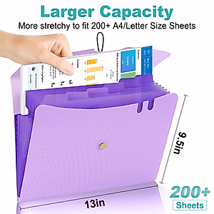 Sooez 7 Pocket Expanding File Folder, Premium Accordion File Organizer, Letter Size Folders for Documents, Sleek Filing Folders with Bungee Closure, Portable Folders for School Office Supplies, Purple