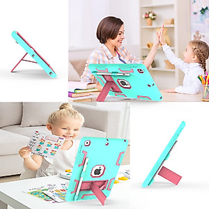 Rantice iPad 9th Generation Case, iPad 8th/7th Generation Case, iPad Case with Kickstand and Pencil Holder for iPad 10.2 Case(Mint Green+Rose)