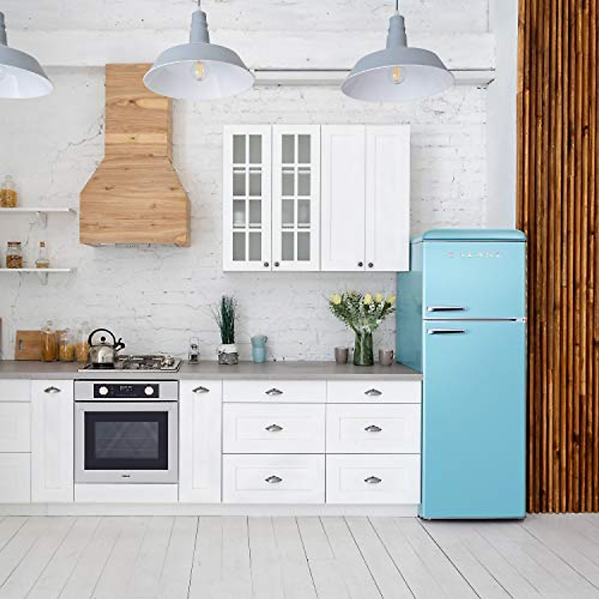 Galanz GLR12TBEEFR Refrigerator, Dual Door Fridge, Adjustable Electrical Thermostat Control with Top Mount Freezer Compartment, Retro Blue, 12.0 Cu Ft